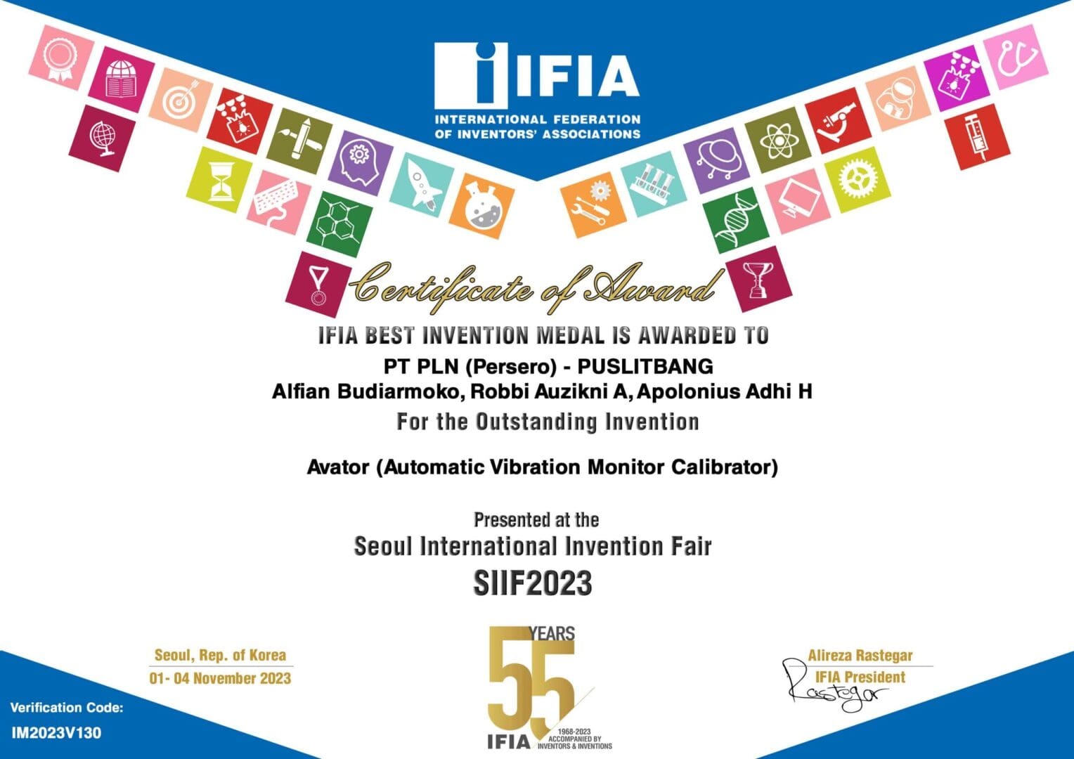 IM2023V130 IFIA Best Invention Award