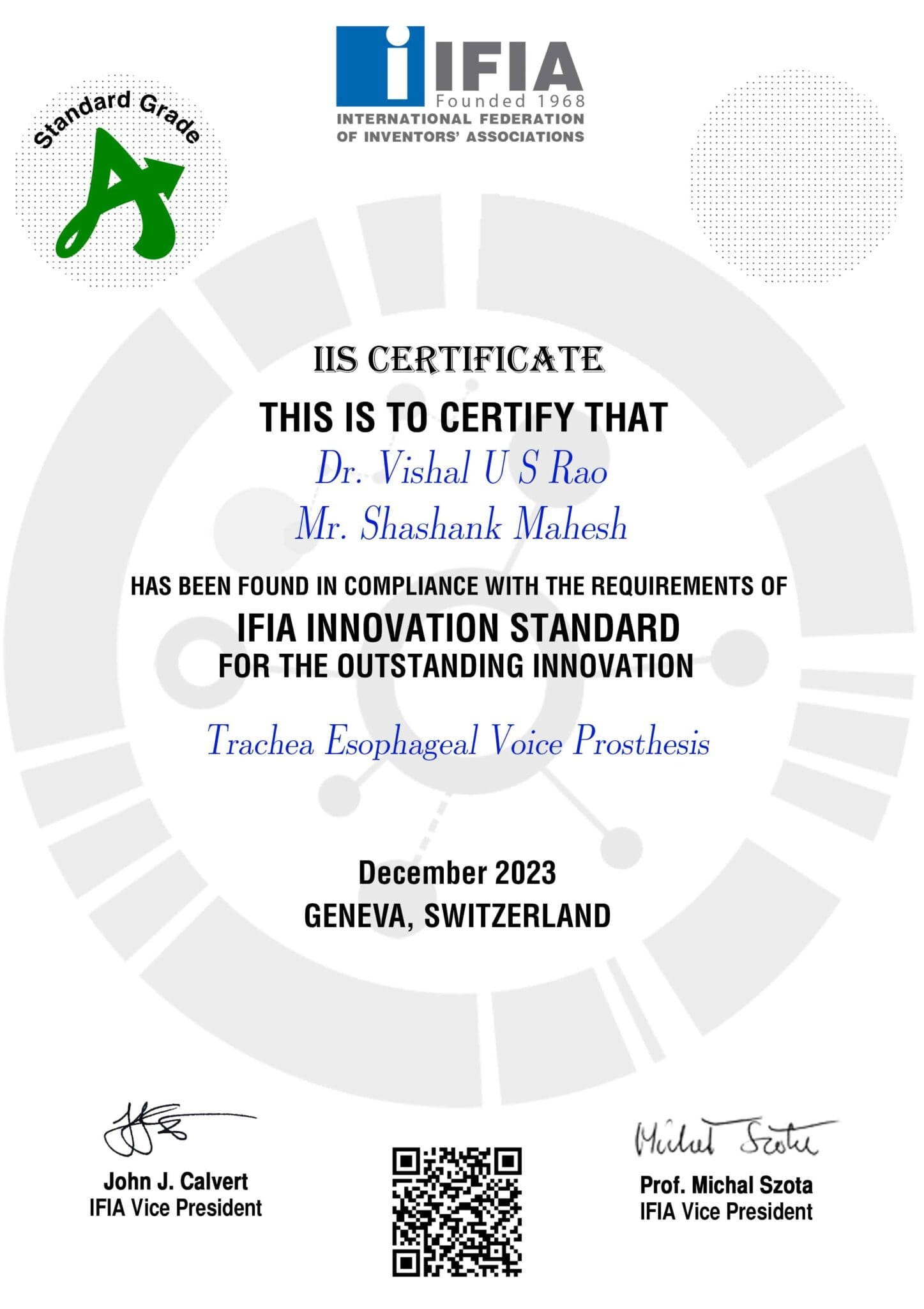 Trachea Esophageal Voice Prosthesis, Dr. Vishal U S Rao